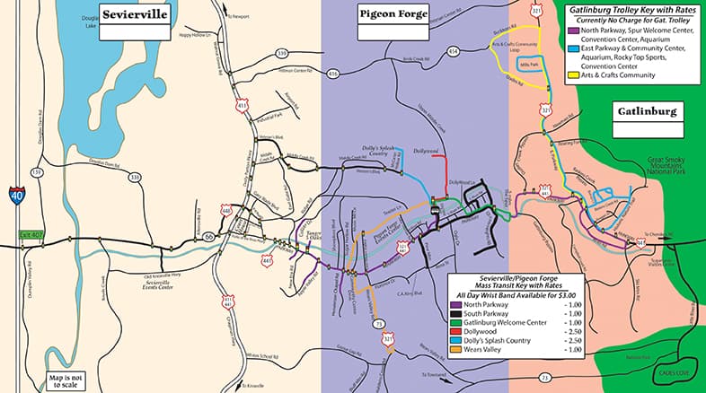 Smoky Mountain Trolley Map | Trolley Map Gatlinburg & Pigeon Forge